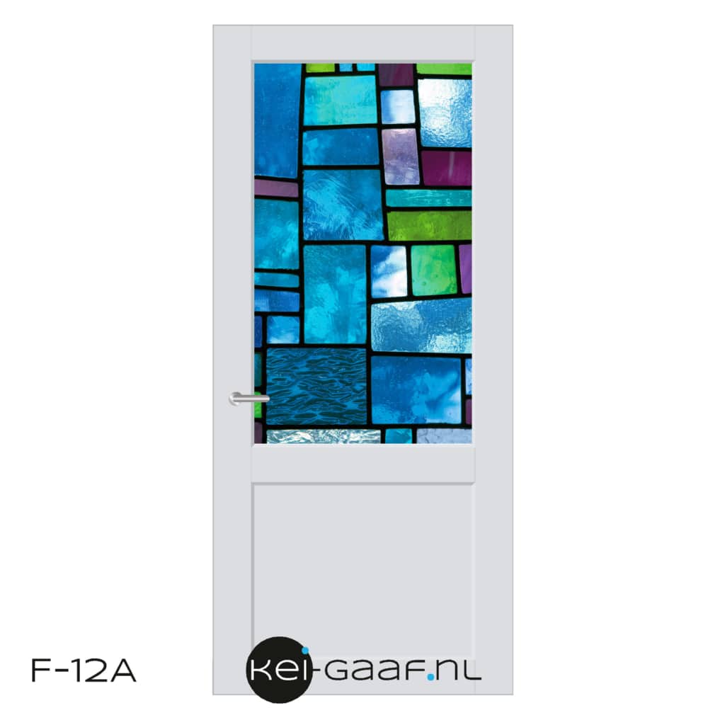 Glas in lood raamfolie op maat motief modern blauw 12G - Kei-Gaaf